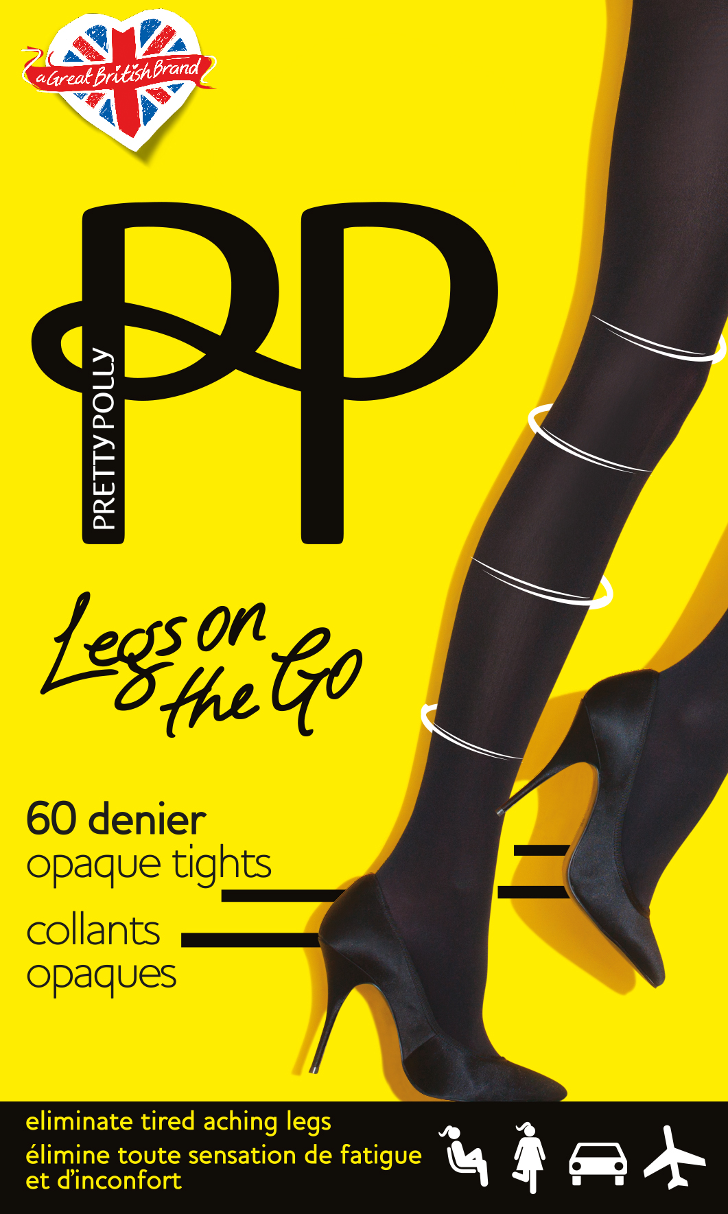 Pretty Polly Legs on the Go - 60 denier opaque tights, black, size XL